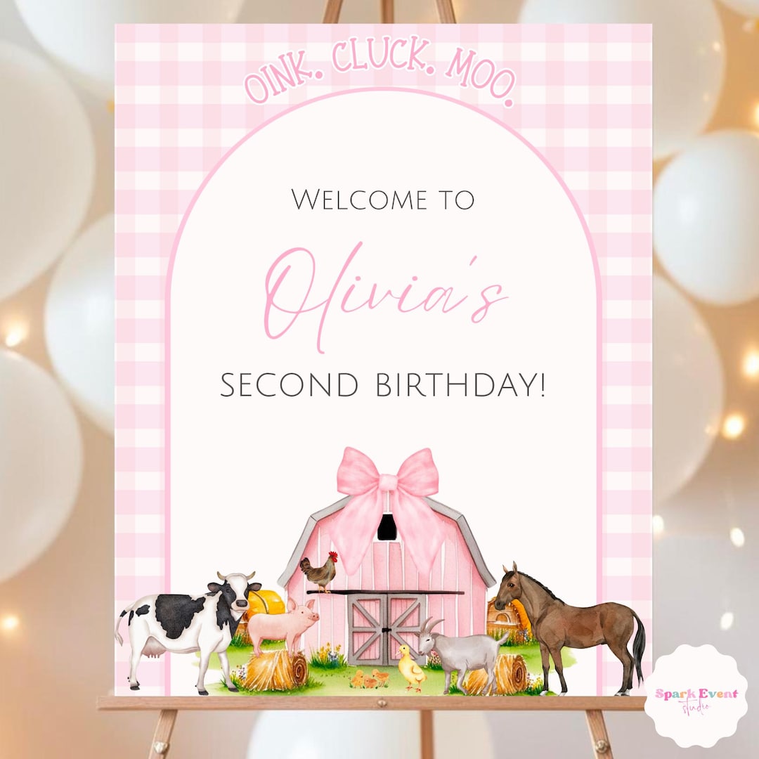 Pink Farm Birthday Welcome Sign Girl Farm Birthday Party Barnyard ...