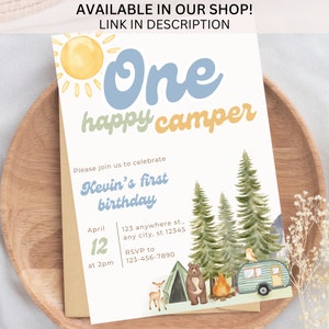 ONE Happy Camper Thank You Tag First Birthday Invite Camping Birthday ...