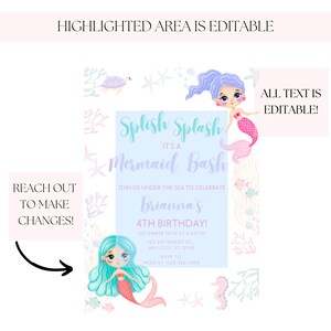 Mermaid Birthday Invitation Splish Splash It's a Mermaid Bash Party ...
