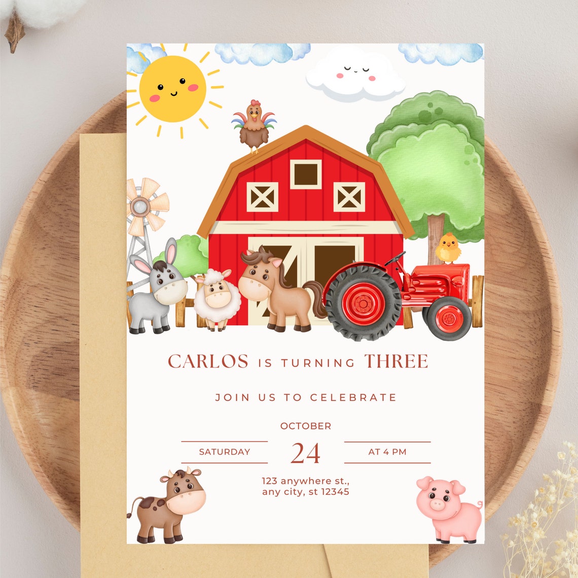 Farm Birthday Party Invitation Farm Animals Birthday Invite Red Barn ...