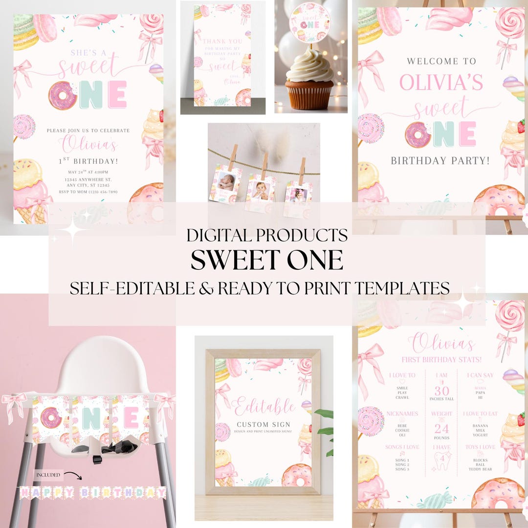 Sweet One Birthday Bundle Girl First Birthday Dessert Theme Candy Donut ...