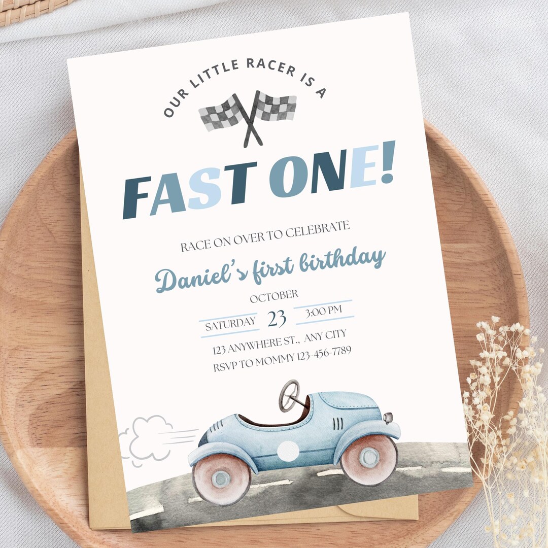 Fast One Birthday Invitation Race Car First Birthday Invite Vintage ...