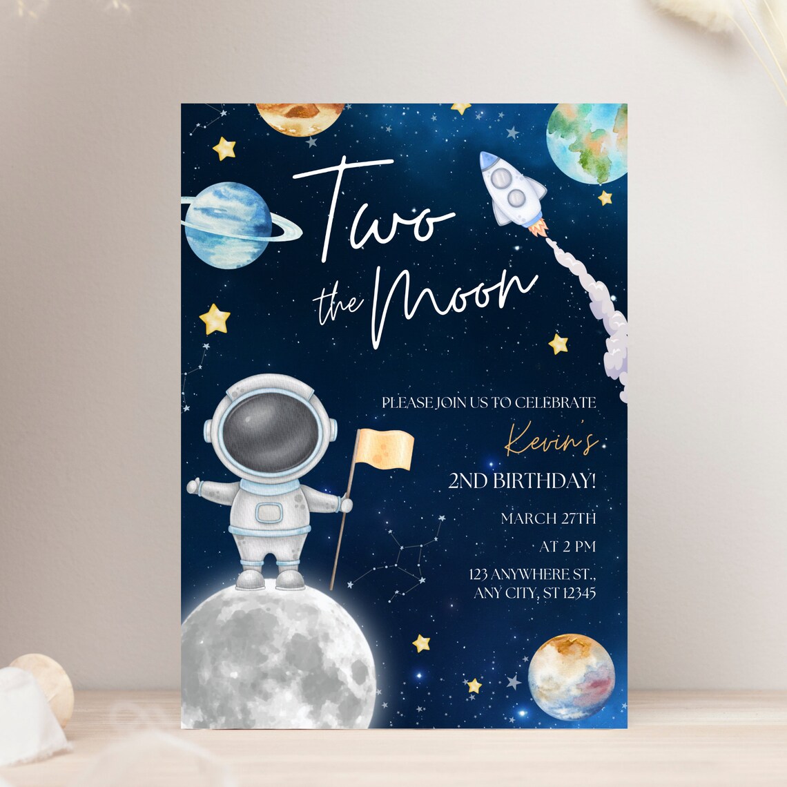 Two the Moon Birthday Invitation Boy Space Birthday Two the Moon Party ...