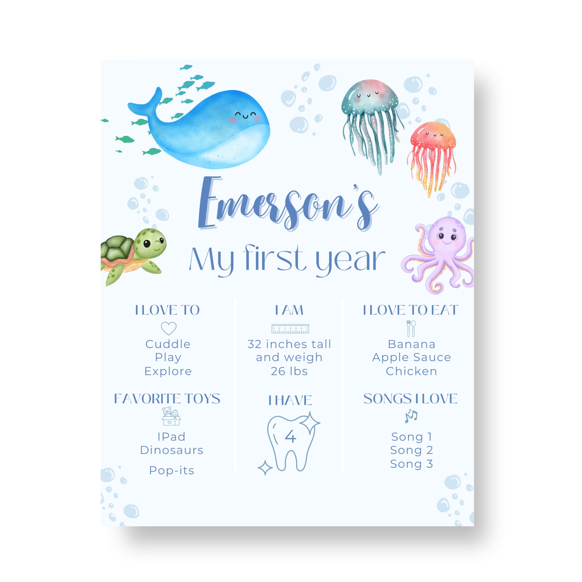 Under the Sea Birthday Milestone Poster ANY AGE Oneder the Sea Birthday ...