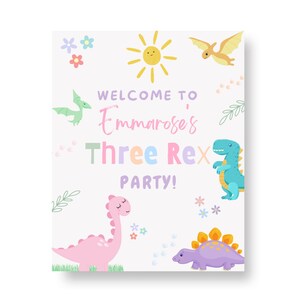 Dinosaur Birthday Welcome Sign Three Rex Welcome Banner Dino Birthday ...