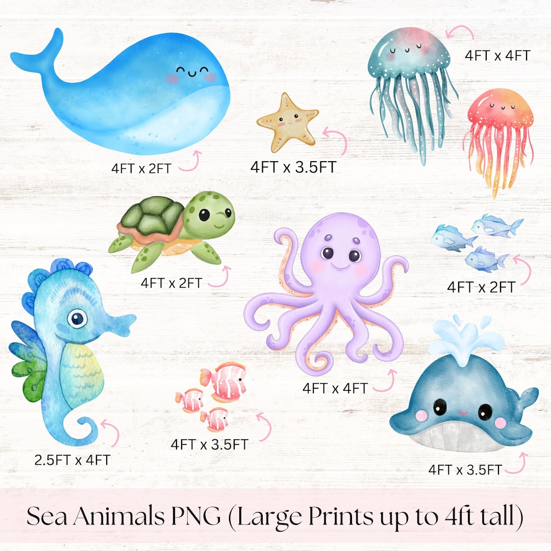 Under the Sea Animals Large Print Oneder the Sea Animals Party Backdrop ...