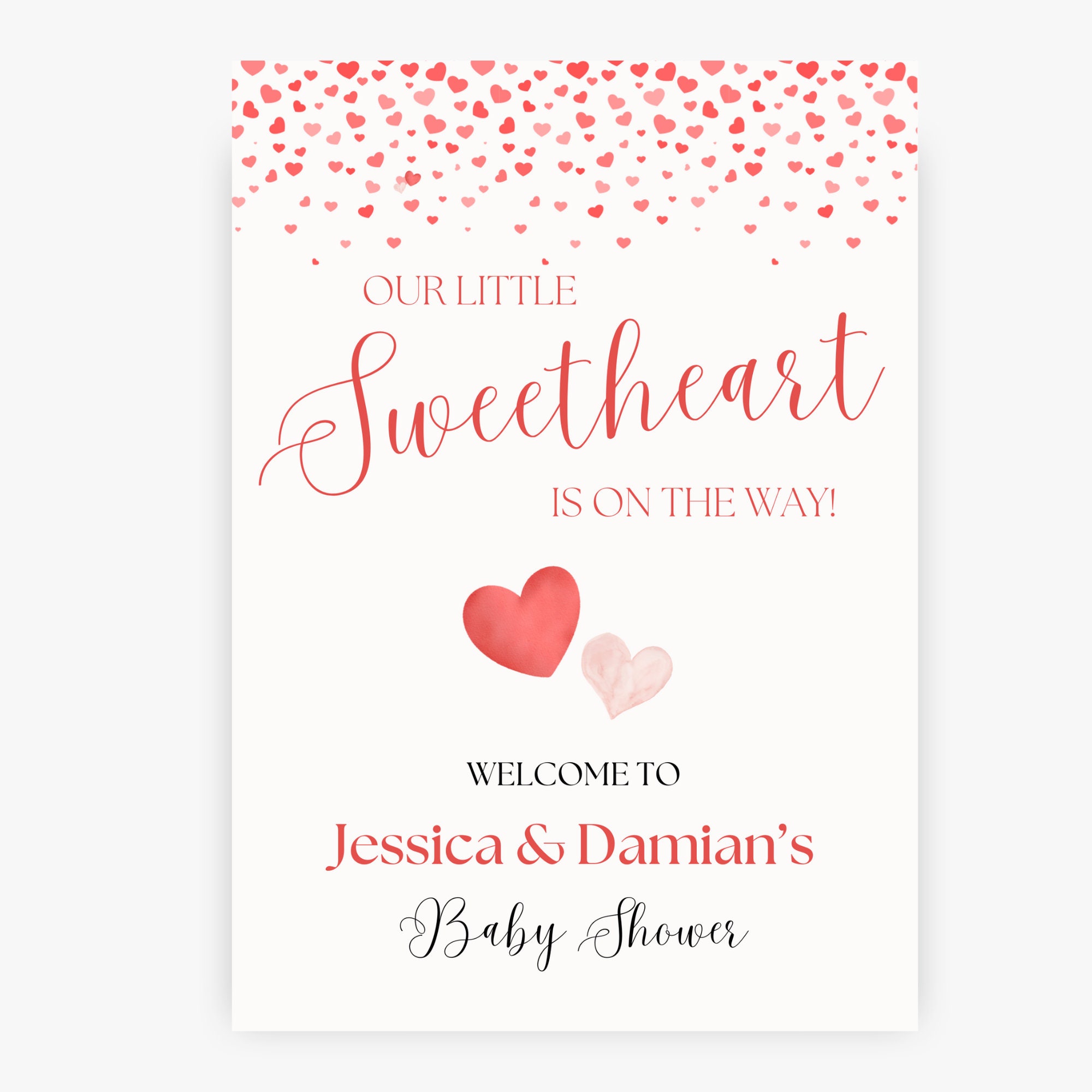 Valentine Baby Shower Welcome Sign Little Sweetheart Valentine Hearts ...