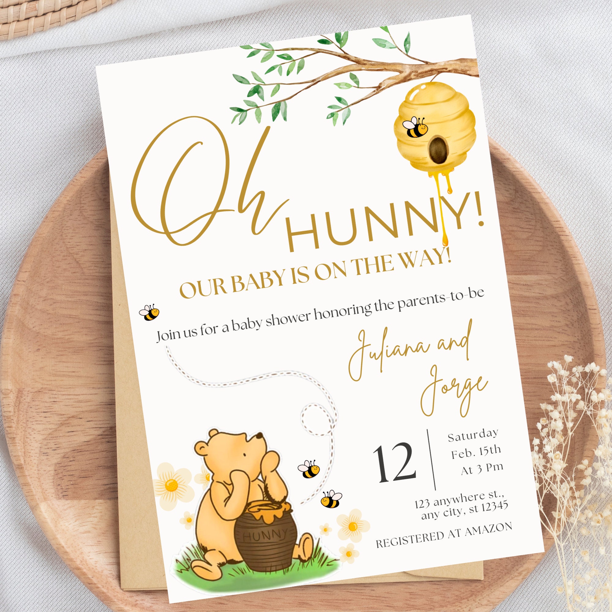Classic Winnie the Pooh Baby Shower Invitation Little Hunny Invitation ...