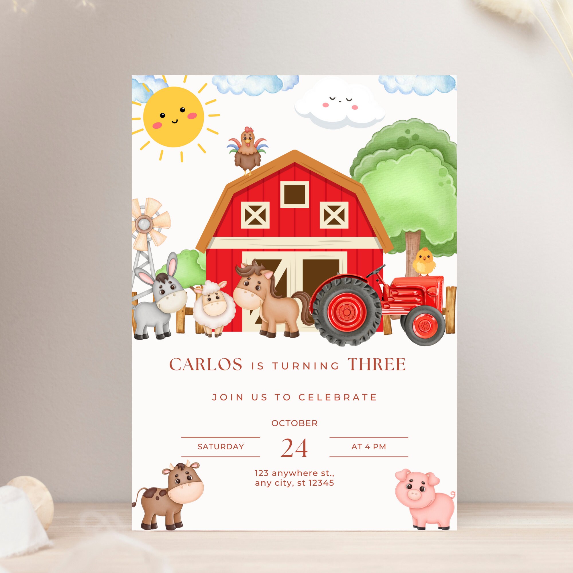 Farm Birthday Party Invitation Farm Animals Birthday Invite Red Barn ...
