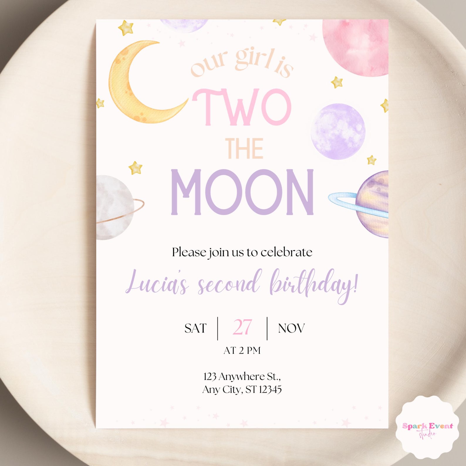 Two the Moon Birthday Invitation Girl Space Birthday Two the Moon Party ...