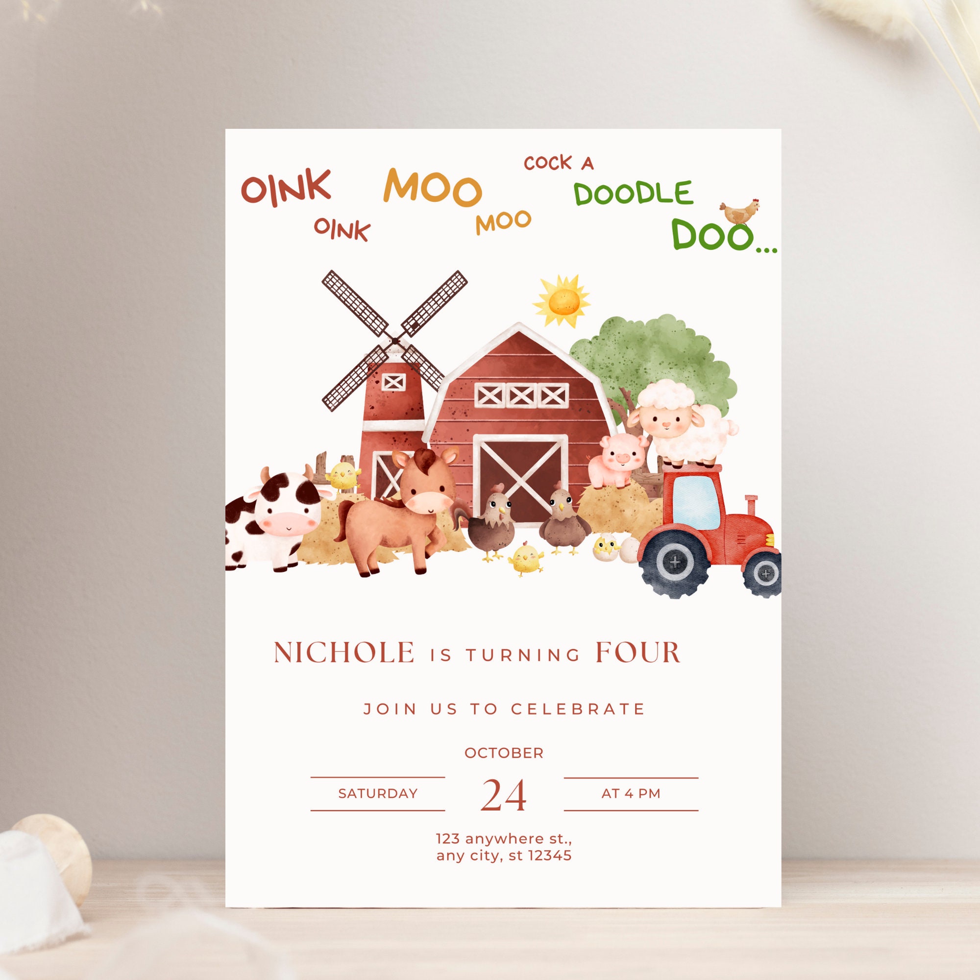 Farm Birthday Party Invitation Farm Animals Birthday Invite Barn ...