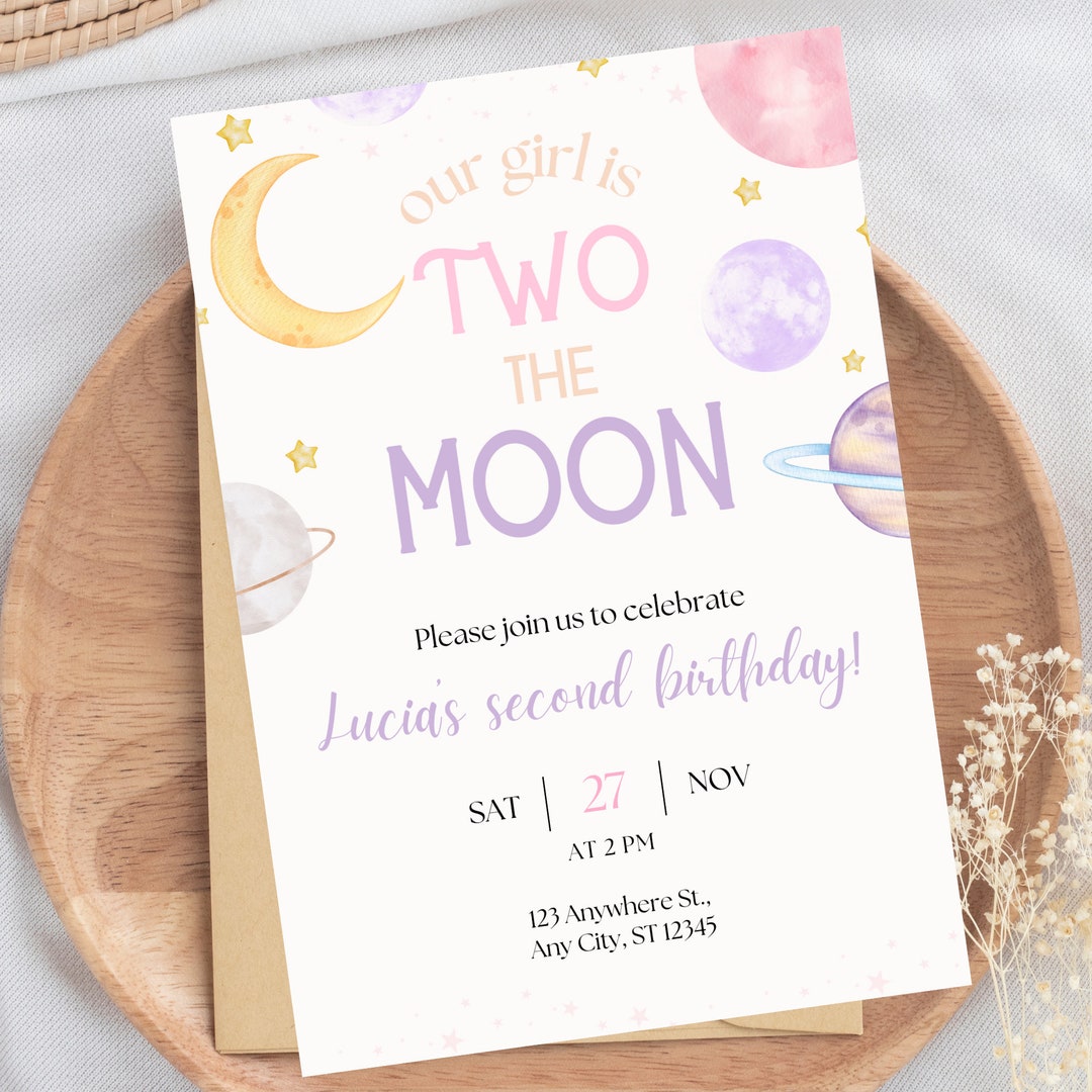Two the Moon Birthday Invitation Girl Space Birthday Two the Moon Party ...