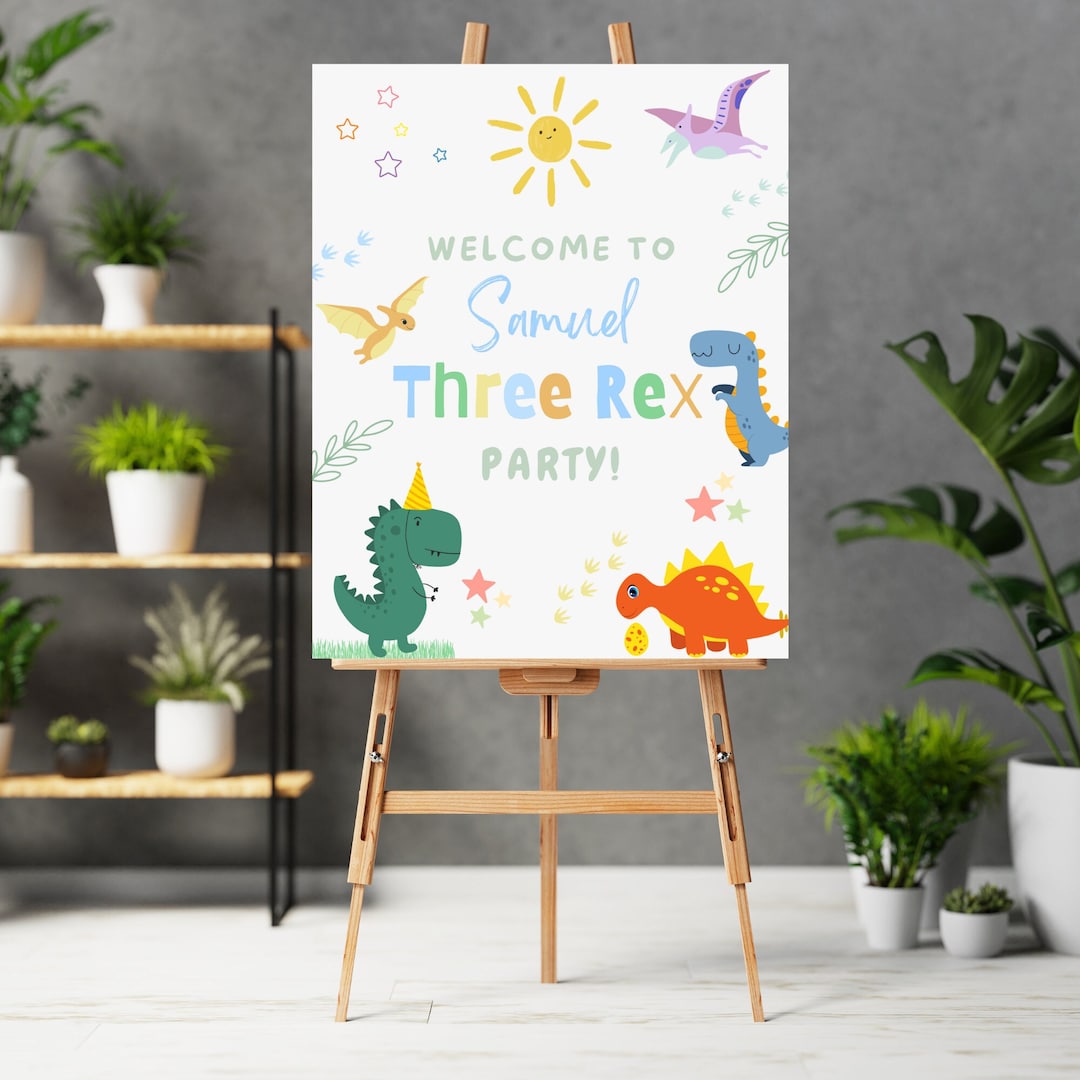 Dinosaur Birthday Boy Welcome Sign Dinosaur Three Rex Banner Birthday ...