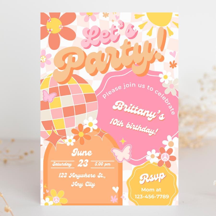Groovy Birthday Party Invitation Let's Party Invite Boho Retro Groovy ...