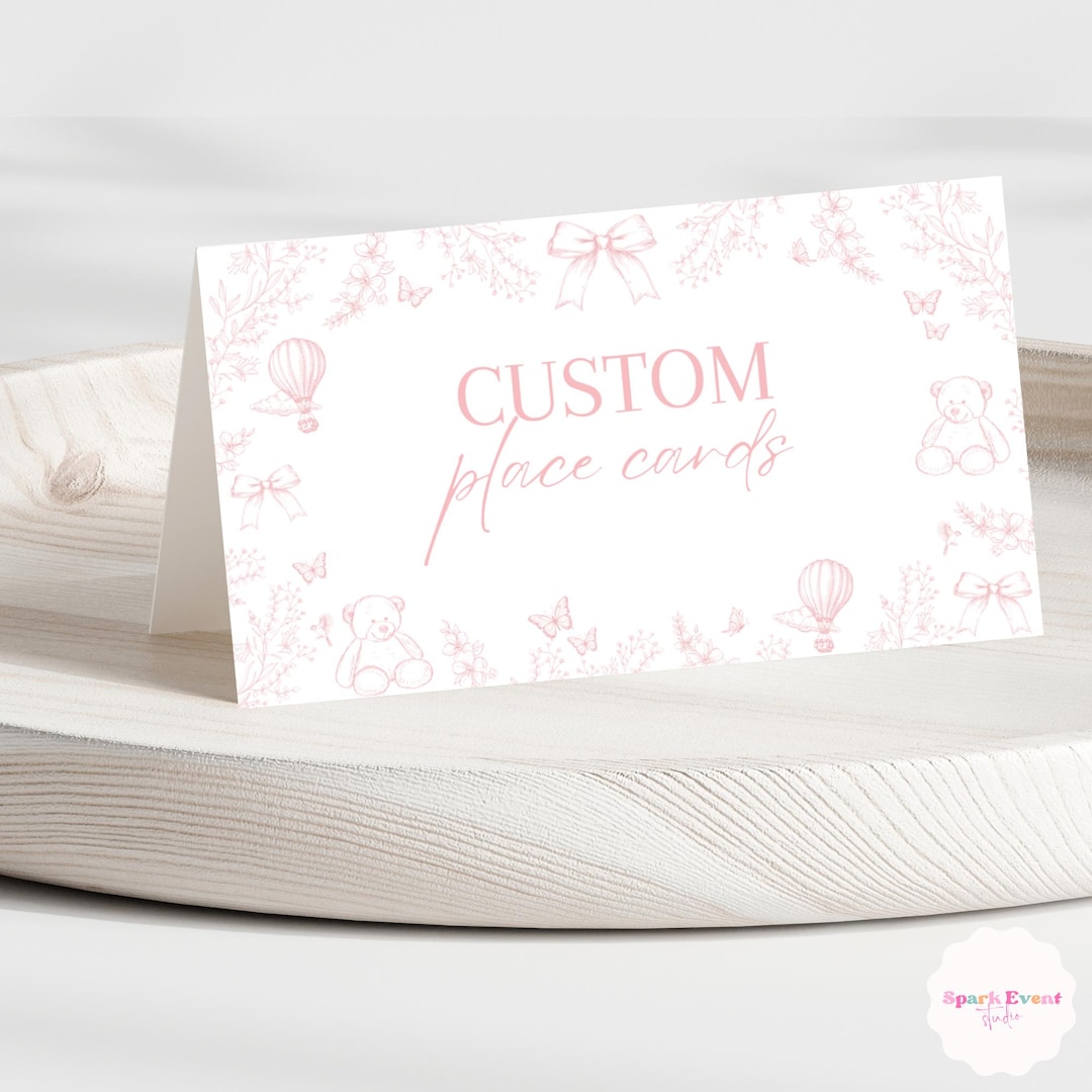 Pink Toile De Jouy Place Cards Printable, Baby Shower Food Labels ...