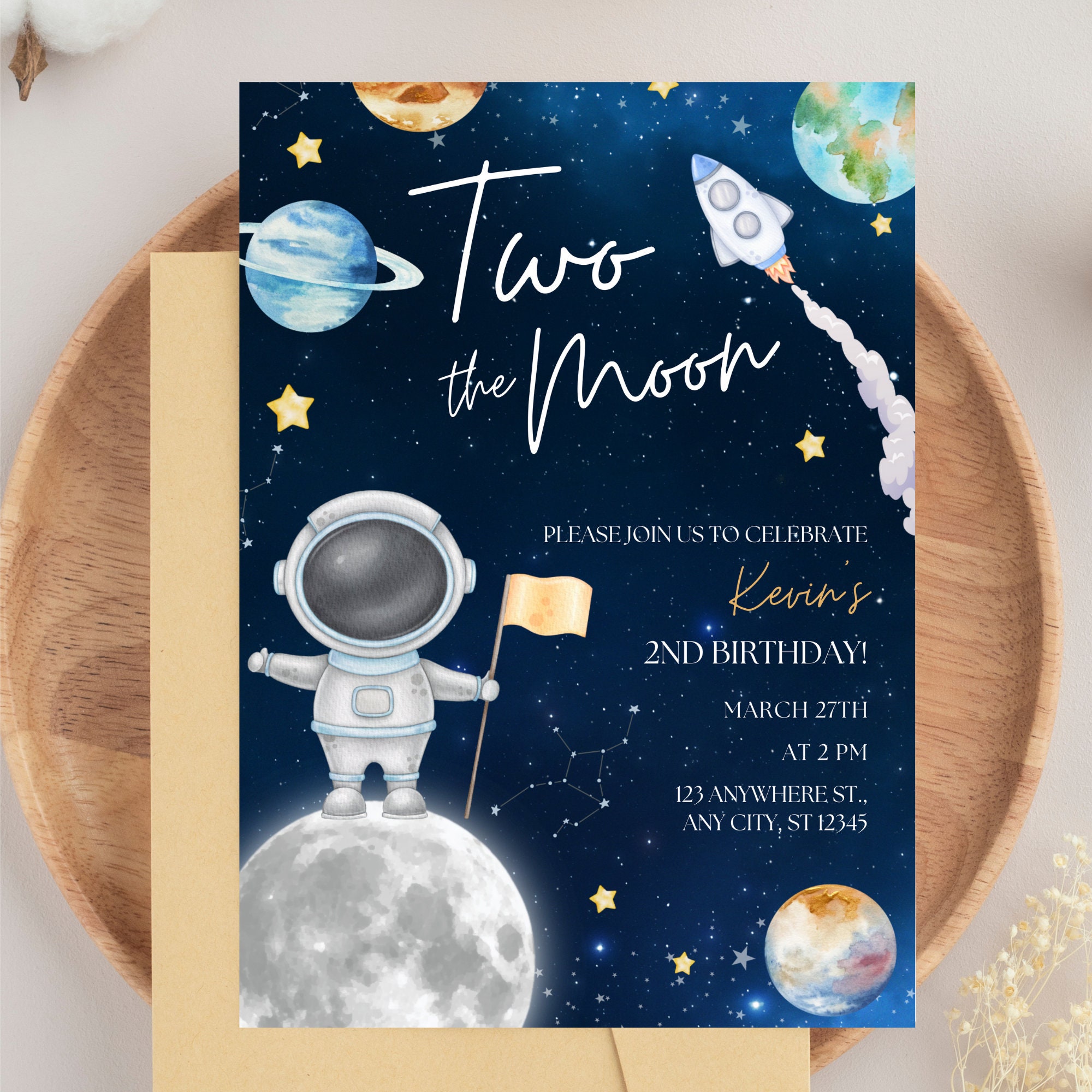 Two the Moon Birthday Invitation Boy Space Birthday Two the Moon Party ...