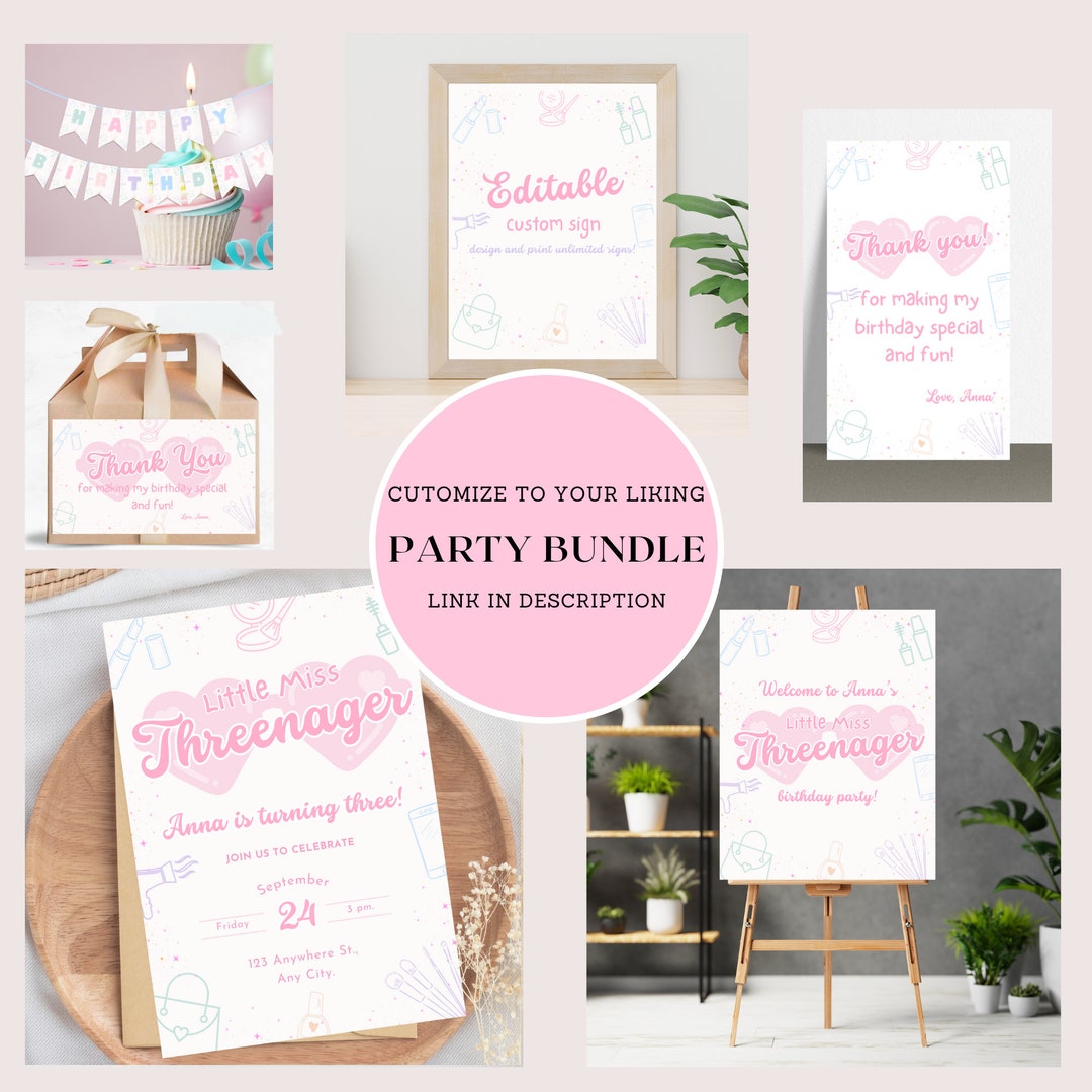 Threenager Birthday Invitation Bundle Fashion Makeup Girl Package Spa ...
