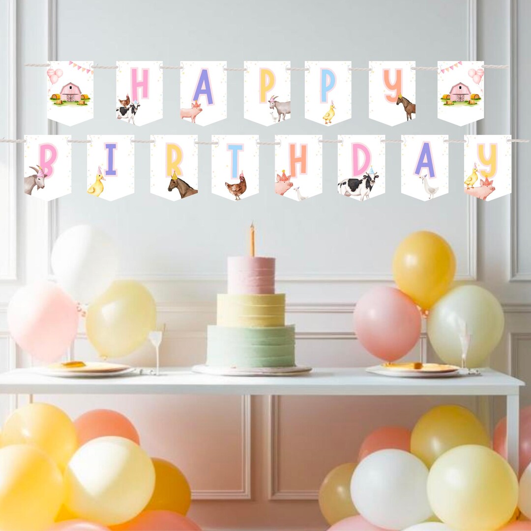 Editable Farm Happy Birthday Banner Girl Farm Calling All Party Animals ...