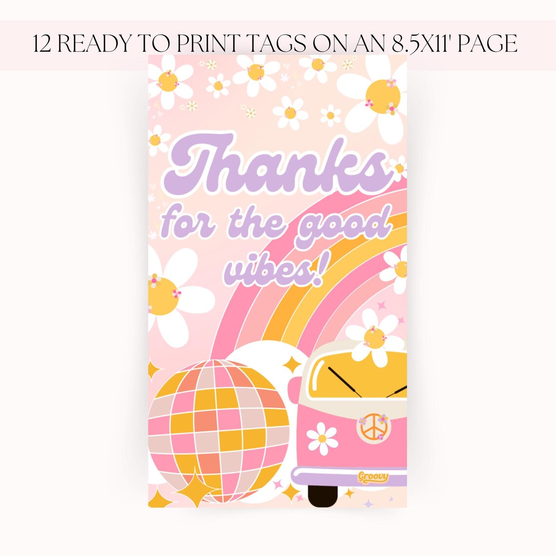 Groovy Birthday Party Thank You Card Boho Retro Groovy Hippie Birthday ...