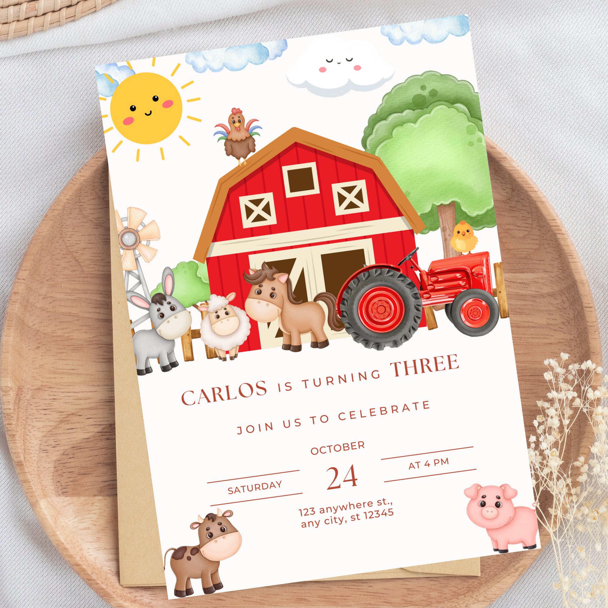 Farm Birthday Party Invitation Farm Animals Birthday Invite Red Barn ...