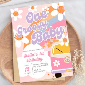 One Groovy Baby Birthday Party Invitation Boho Retro Groovy Hippie ...