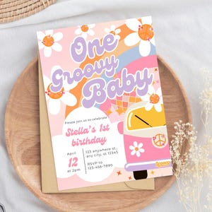 One Groovy Baby Birthday Party Invitation Boho Retro Groovy Hippie ...