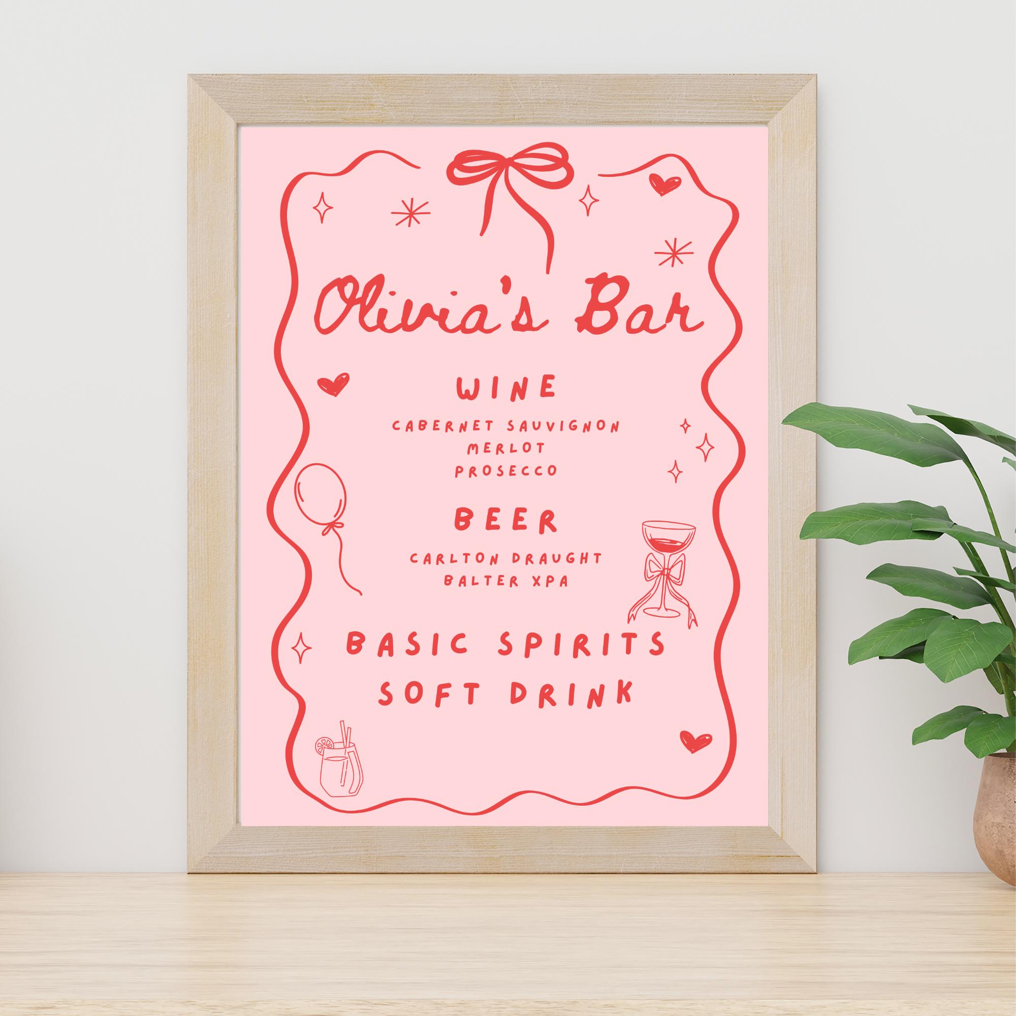 Bow Bar Menu Hand Drawn Signature Drink Bar Menu Template Doodle Design ...