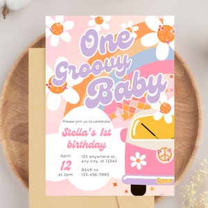 One Groovy Baby Birthday Party Invitation Boho Retro Groovy Hippie ...