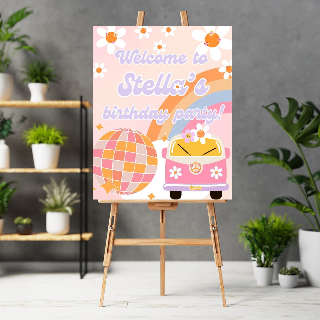 Groovy Birthday Welcome Banner First Birthday Welcome Sign Groovy One ...