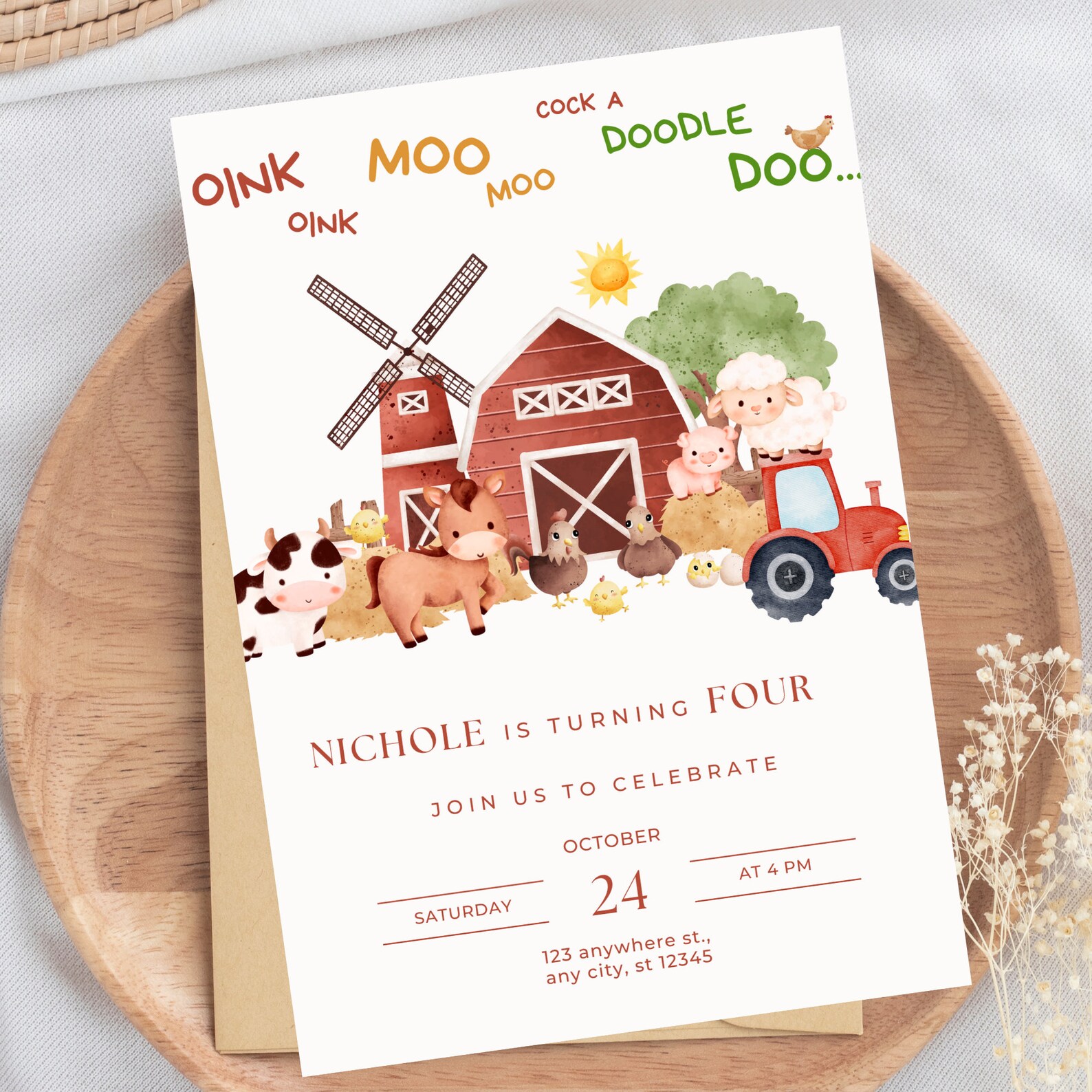 Farm Birthday Party Invitation Farm Animals Birthday Invite Barn ...