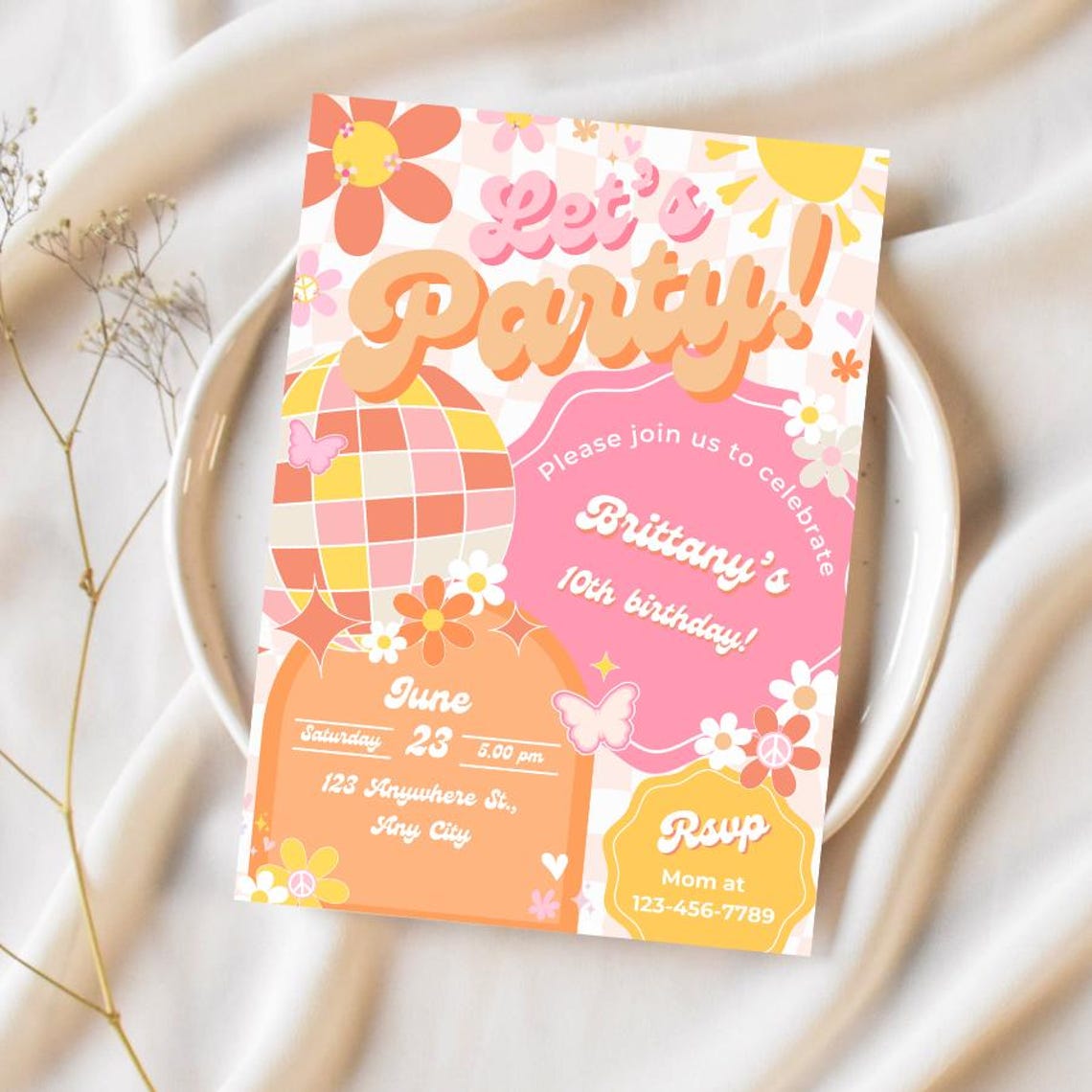 Groovy Birthday Party Invitation Let's Party Invite Boho Retro Groovy ...