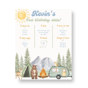 ONE Happy Camper First Birthday Poster First Birthday Stats Camping ...