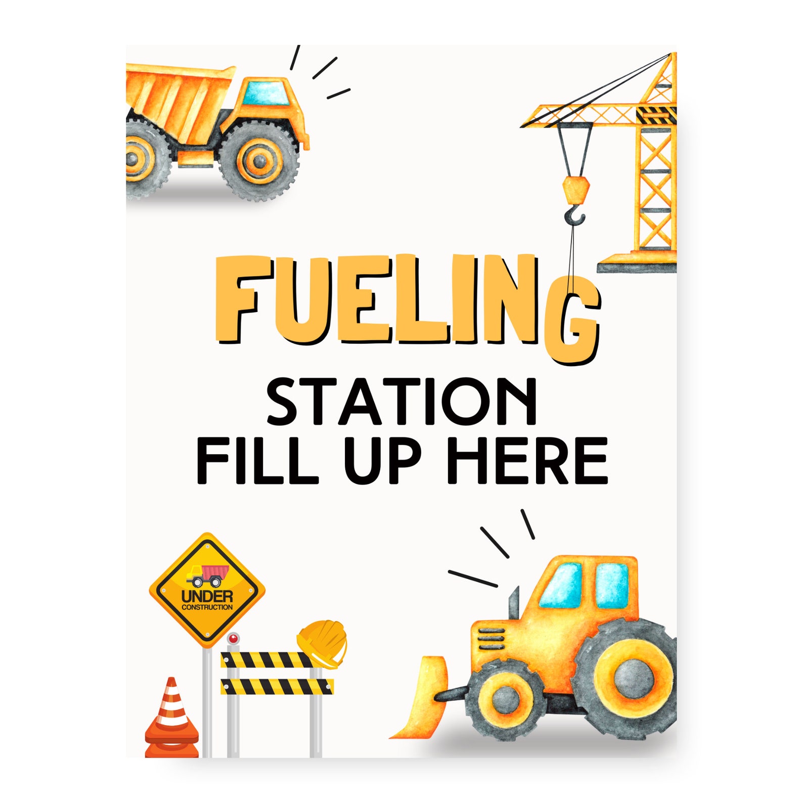 Construction Party Sign, Fueling Station Sign, Construction Birthday ...