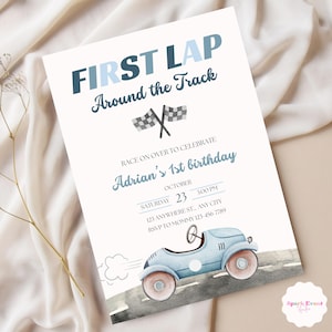 First Lap Around the Track Birthday Invitation Vintage Race Car Theme ...