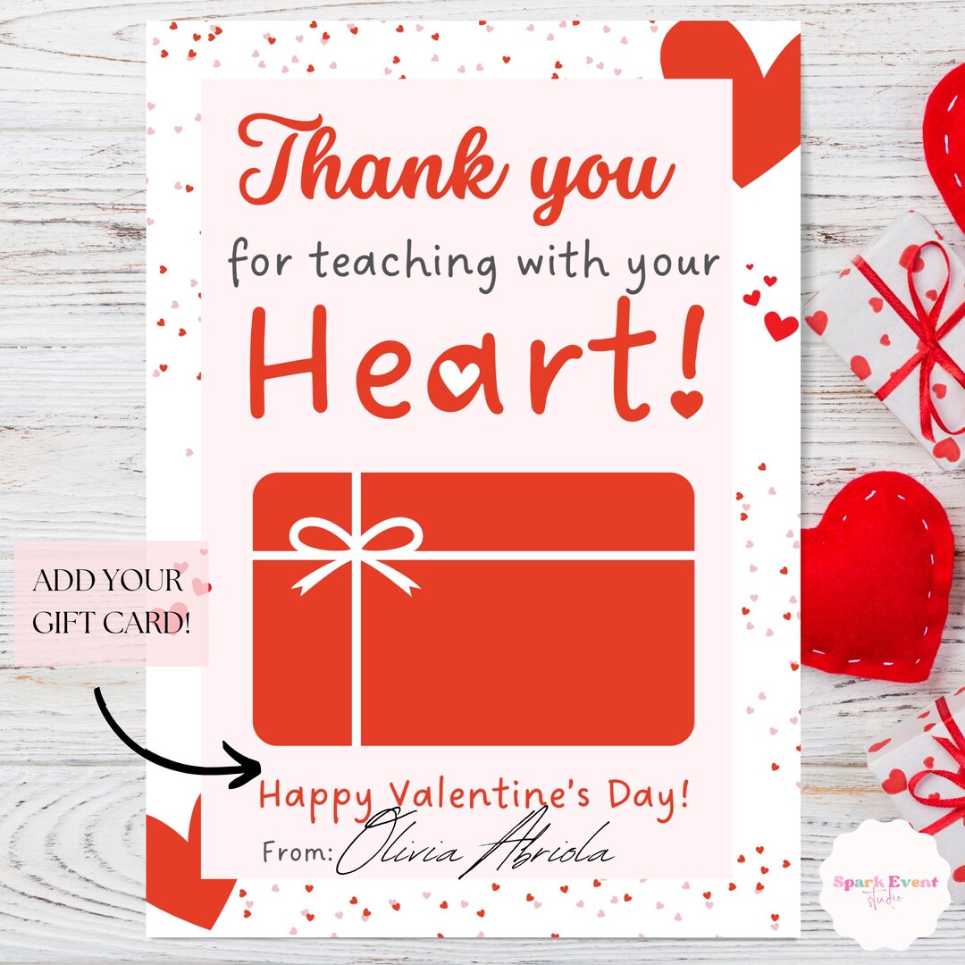 Teacher Valentine Gift Card Holder Printable, Valentine’s Day Teacher ...