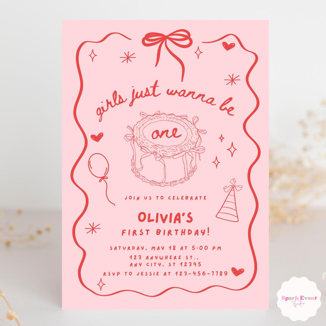 Girls Just Wanna Be One Birthday Invitation First Birthday Invite Girl ...