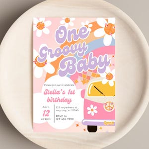 One Groovy Baby Birthday Party Invitation Boho Retro Groovy Hippie ...