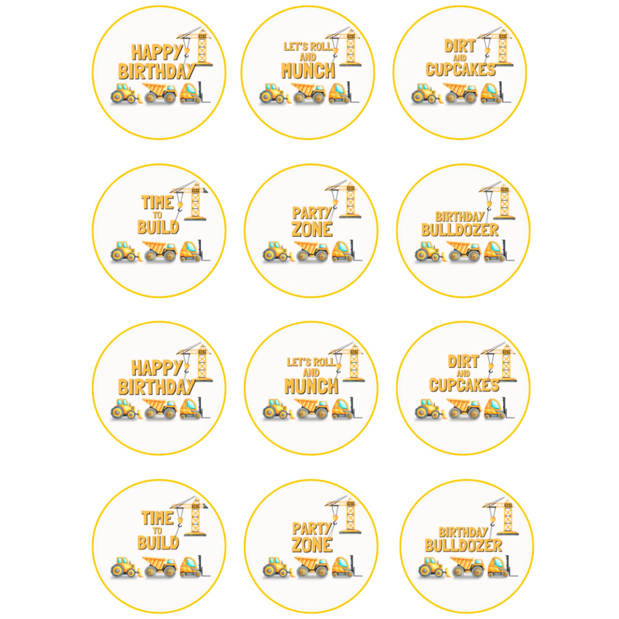 Construction Birthday Cupcake Toppers, Editable Construction Party Cake ...