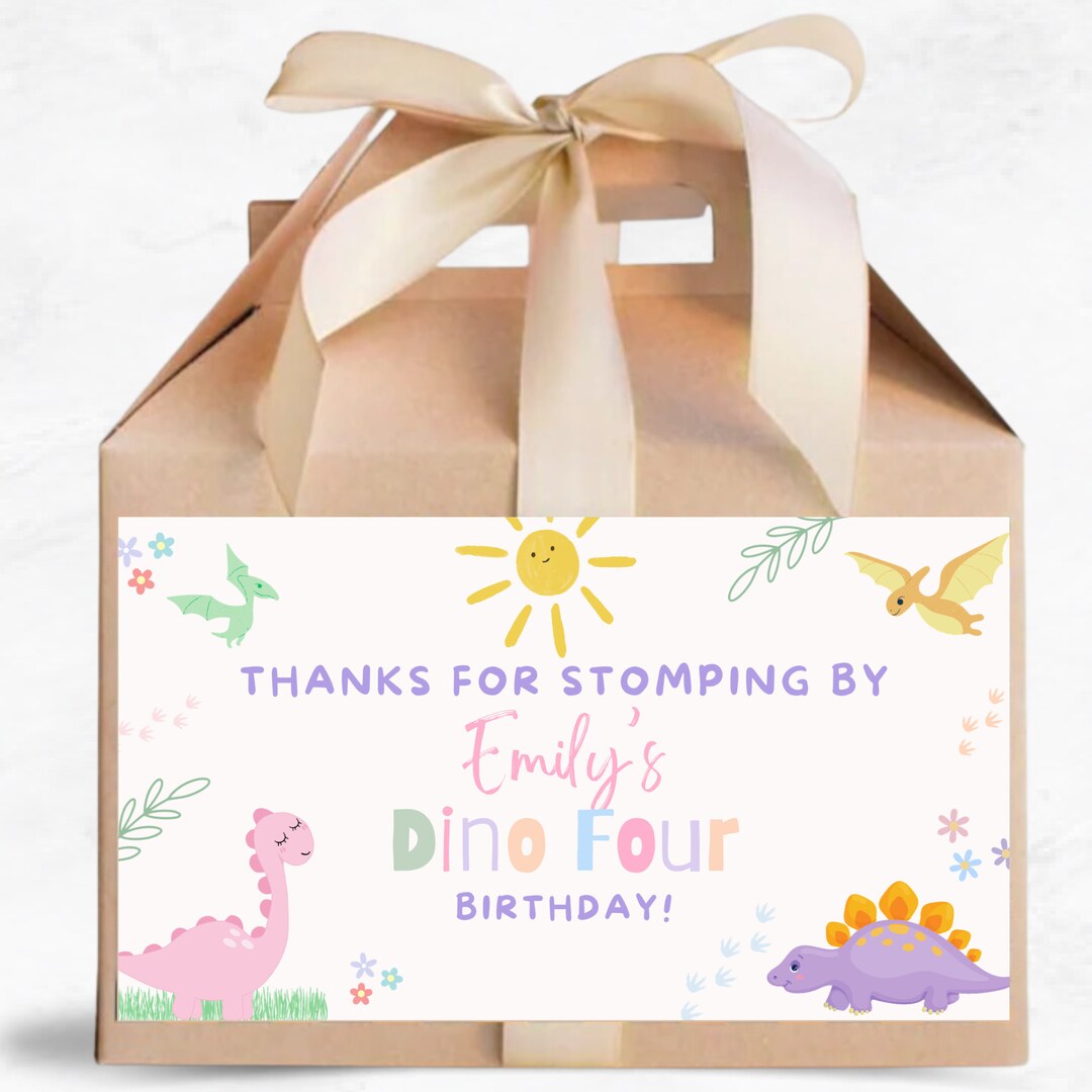 Dinosaur Birthday Party Box Label Dinosaur Dino Four Birthday Gable Box ...