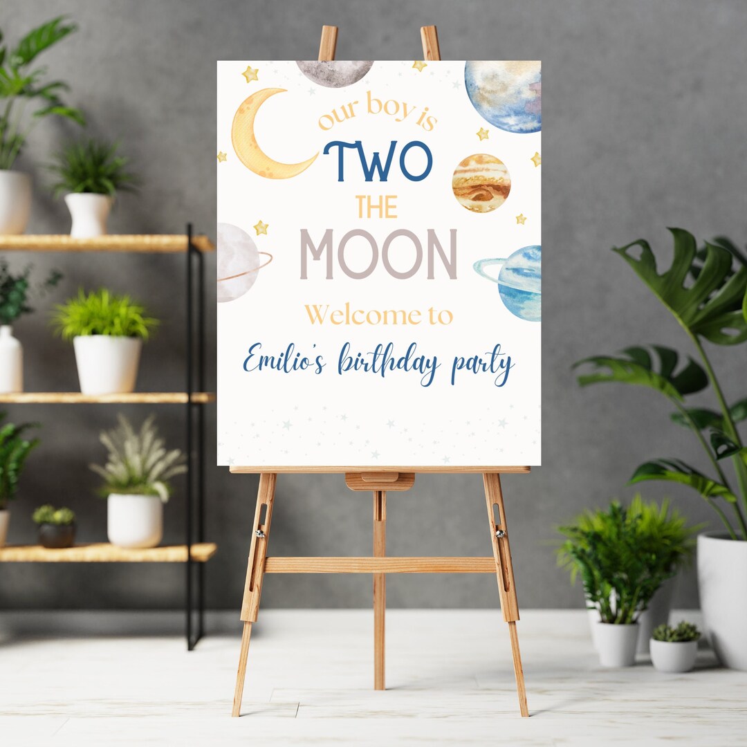 Two the Moon Birthday Welcome Banner Boy Space Birthday Welcome Sign ...