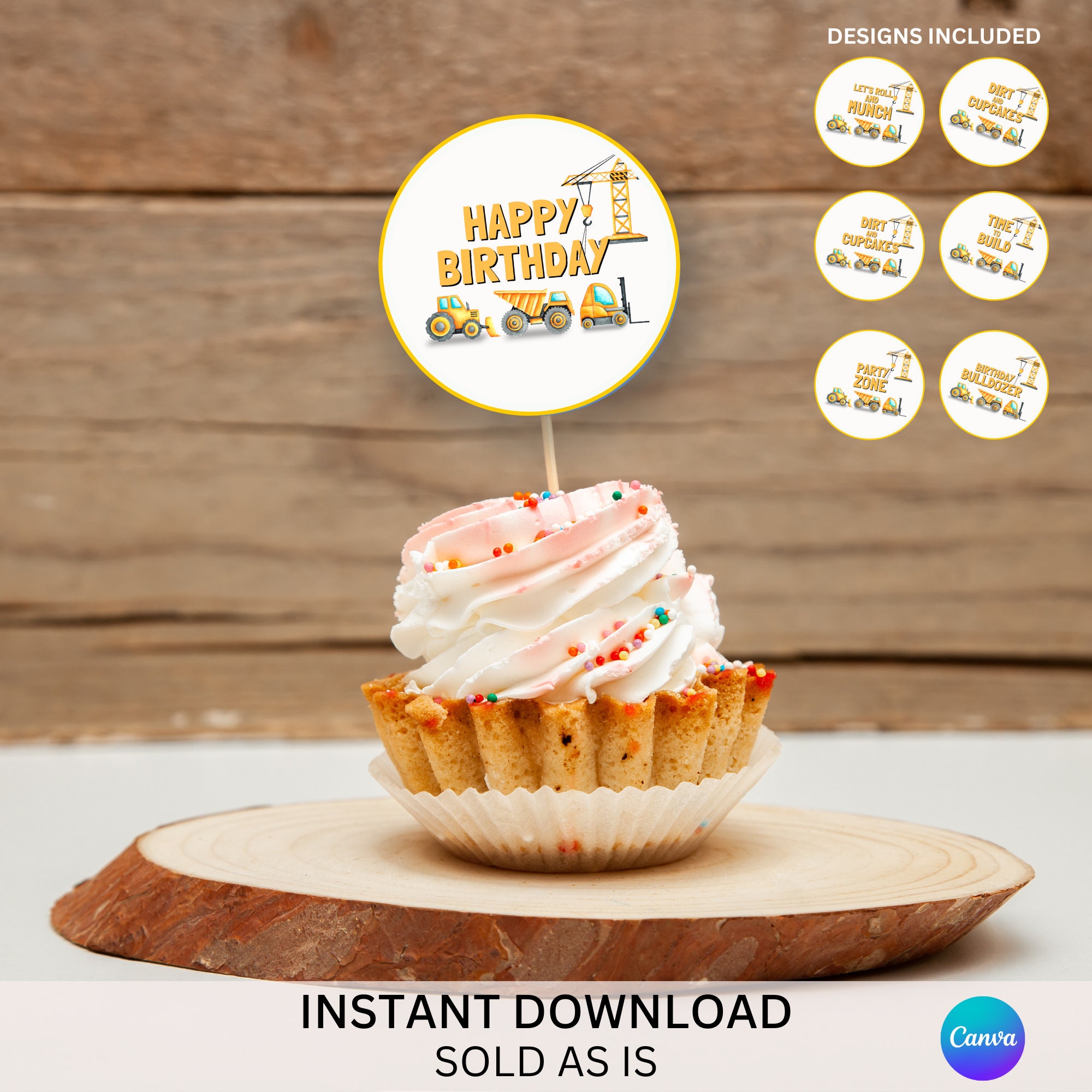 Construction Birthday Cupcake Toppers, Editable Construction Party Cake ...