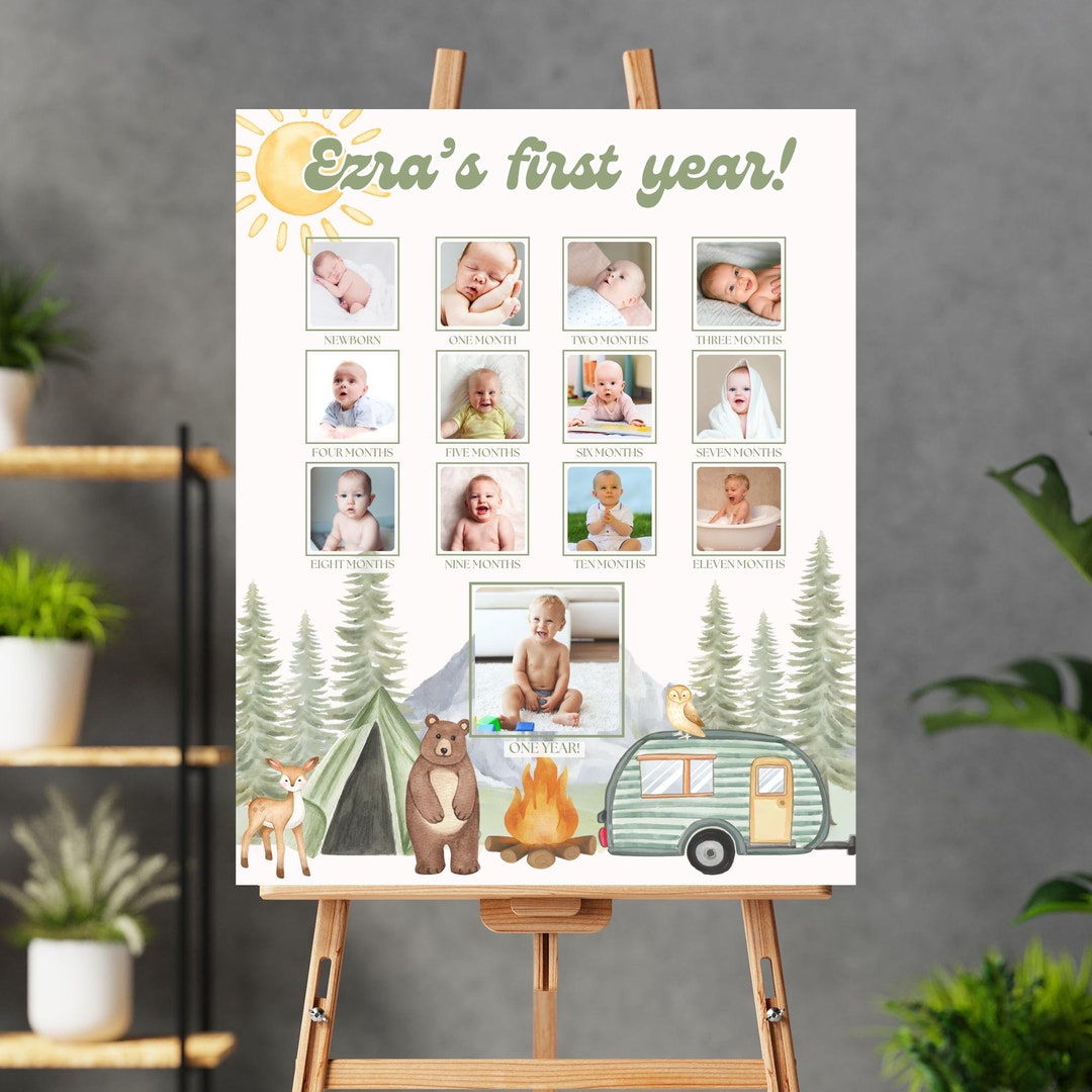 ONE Happy Camper Photo Poster First Birthday Photo Milestone Camping ...