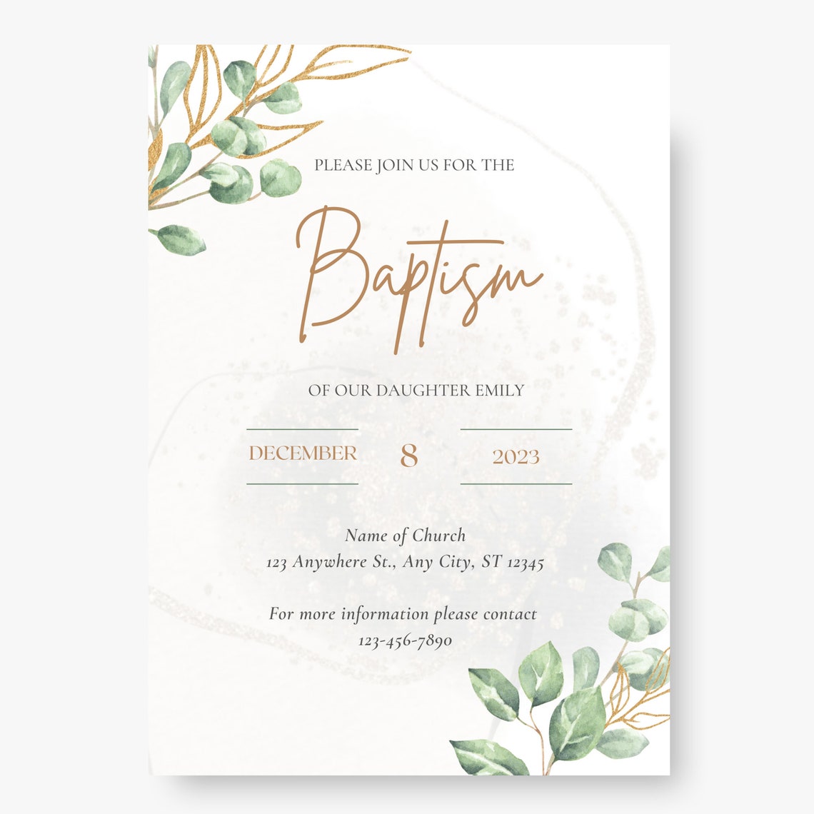 Baptism Invitation Christianity Invite Printable Template Boho Green ...