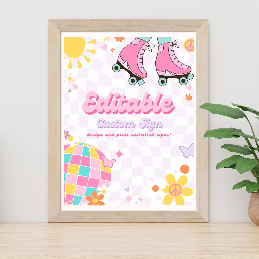 Groovy Skate Birthday Editable Sign Let's Roll Groovy Birthday Roller ...