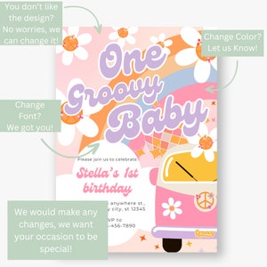 One Groovy Baby Birthday Party Invitation Boho Retro Groovy Hippie ...