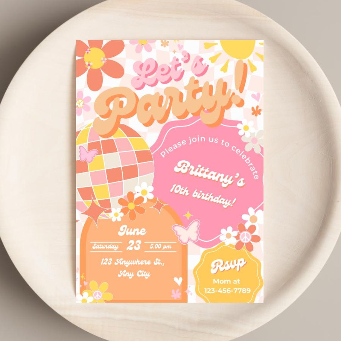Groovy Birthday Party Invitation Let's Party Invite Boho Retro Groovy ...