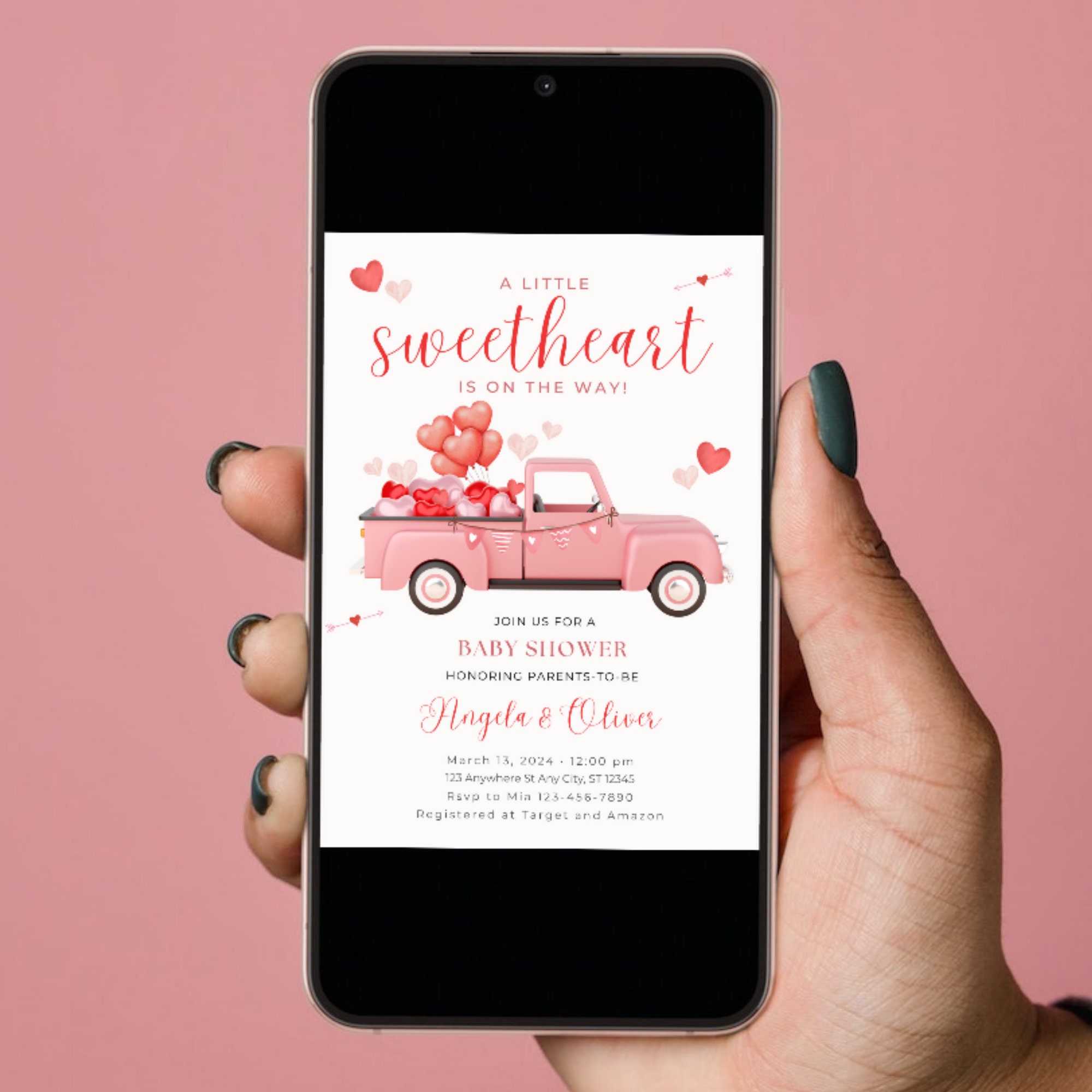 Editable Valentine Baby Shower Invitation Little Sweetheart Pink Truck ...