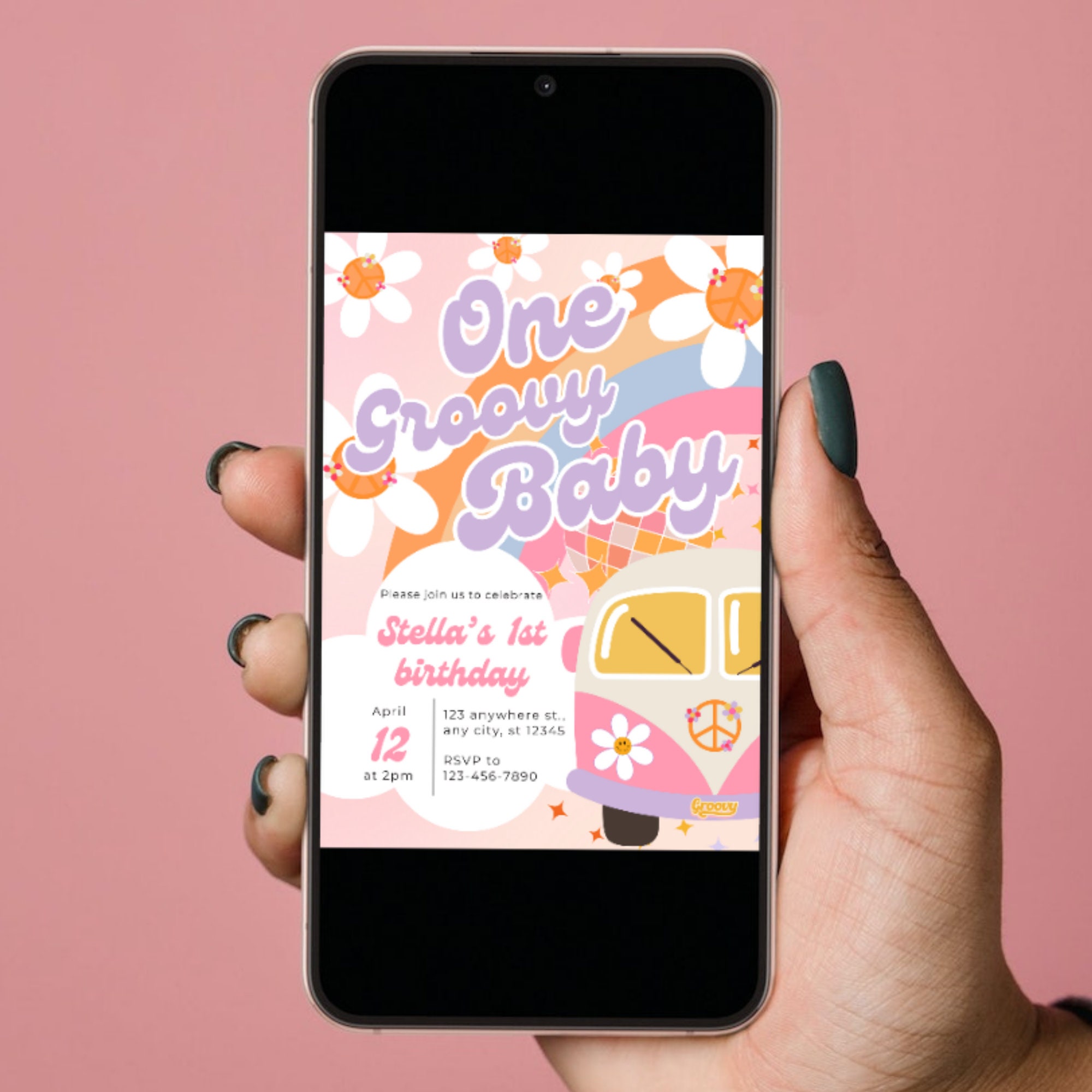 One Groovy Baby Birthday Party Invitation Boho Retro Groovy Hippie ...