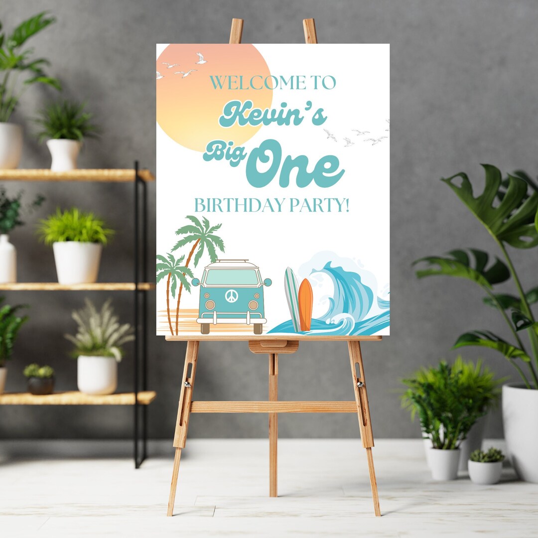 The Big One Birthday Welcome Sign Surfing Party Banner 1st Birthday ...