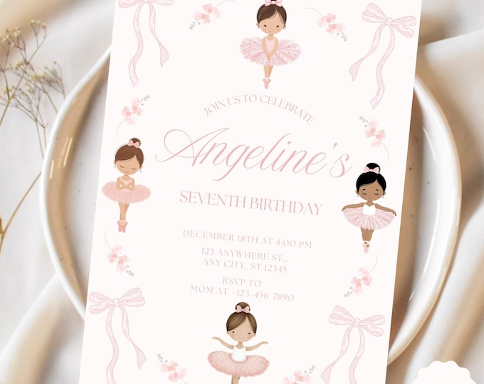 Elegant Ballerina Birthday Invite Template Dancer Birthday Pink Tutu ...